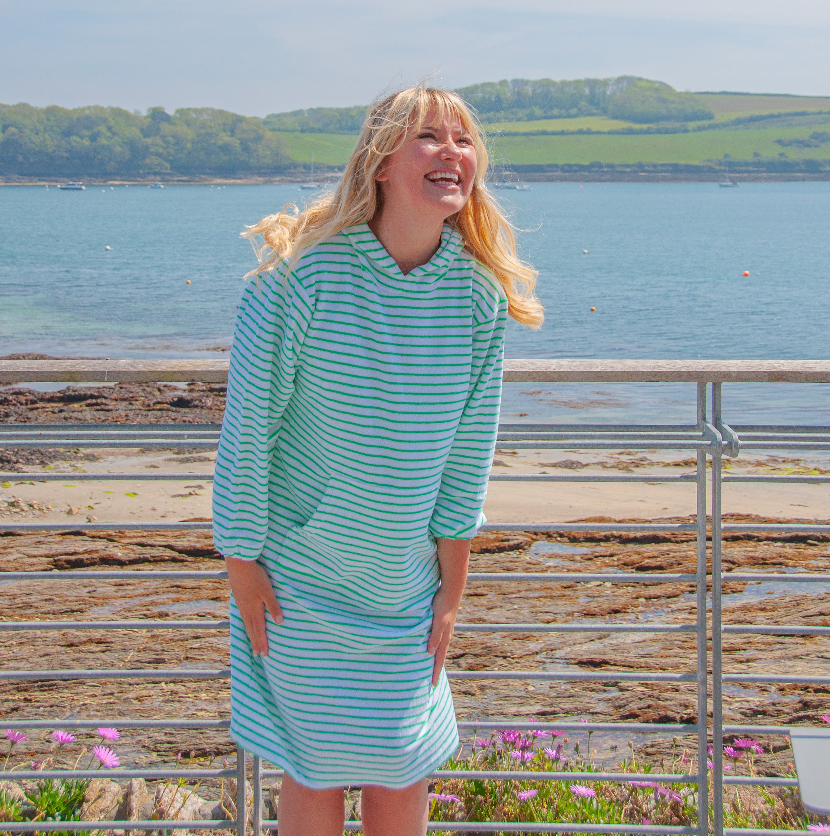 Jamie Striped Towelling Hooded Robe | White & Apple – Bridie & Bert