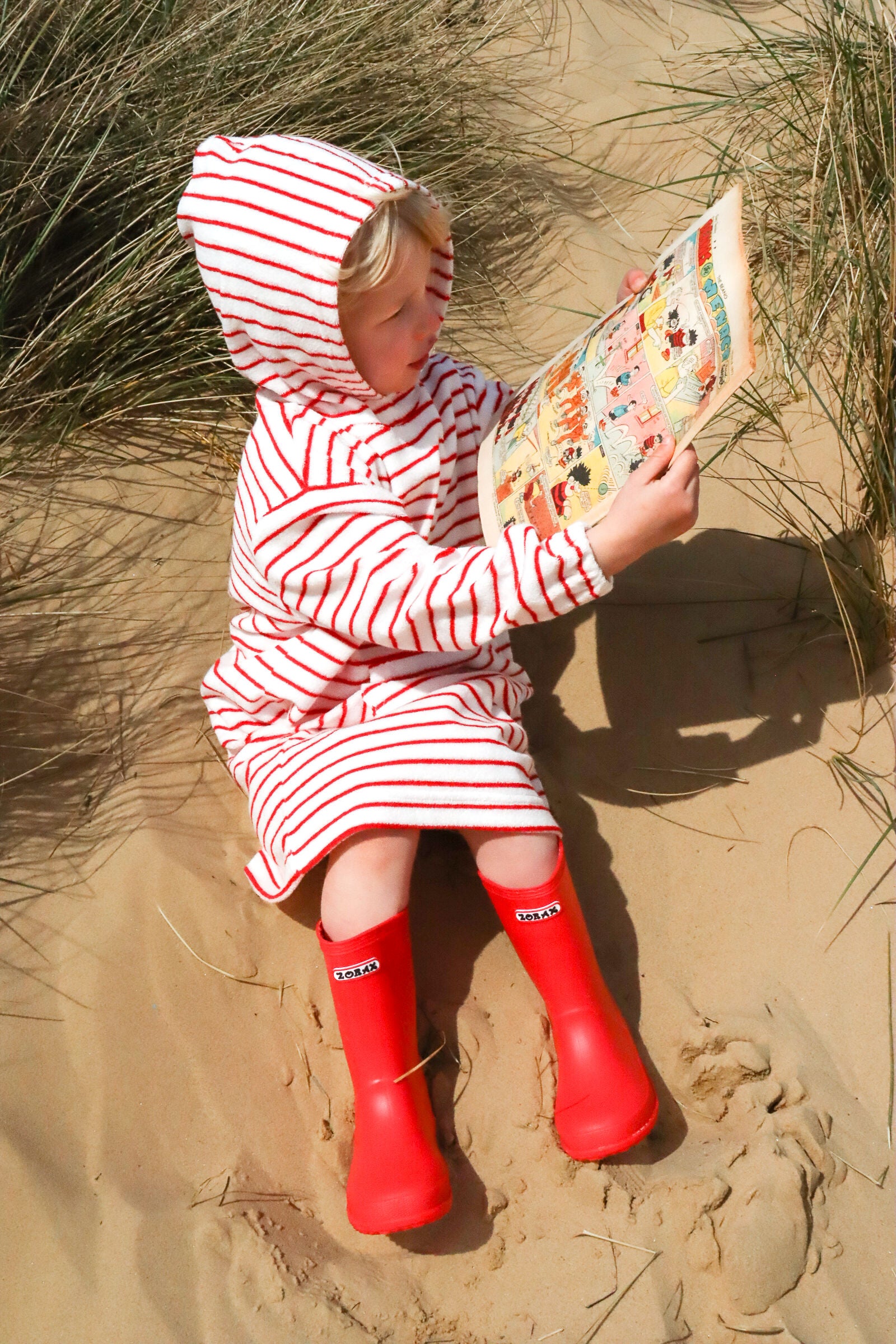 Childrens Striped Towelling Hooded Beach Robe | Strawberries & Cream ...