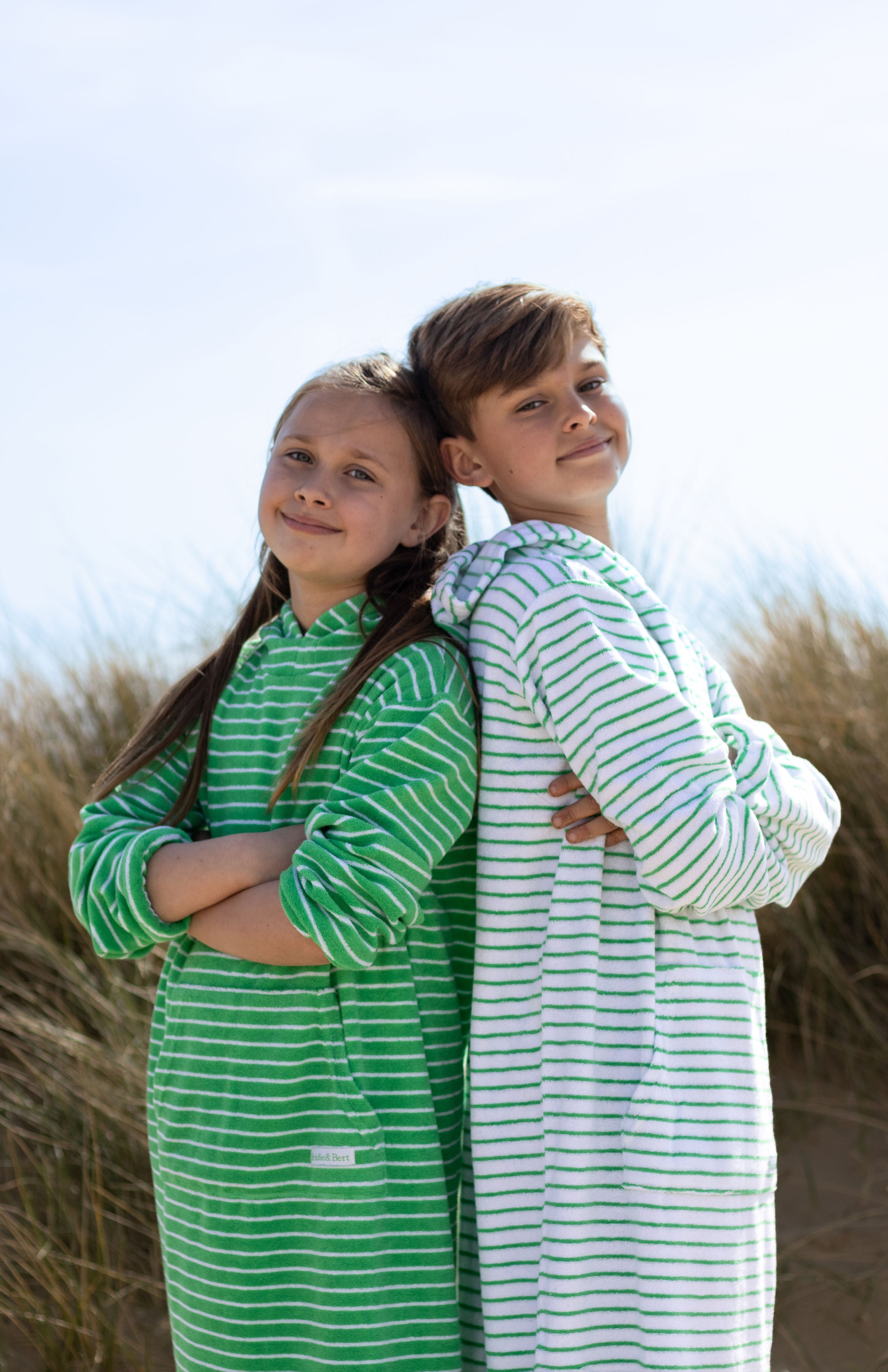 Childrens Striped Towelling Hooded Beach Robe | White & Apple – Bridie ...